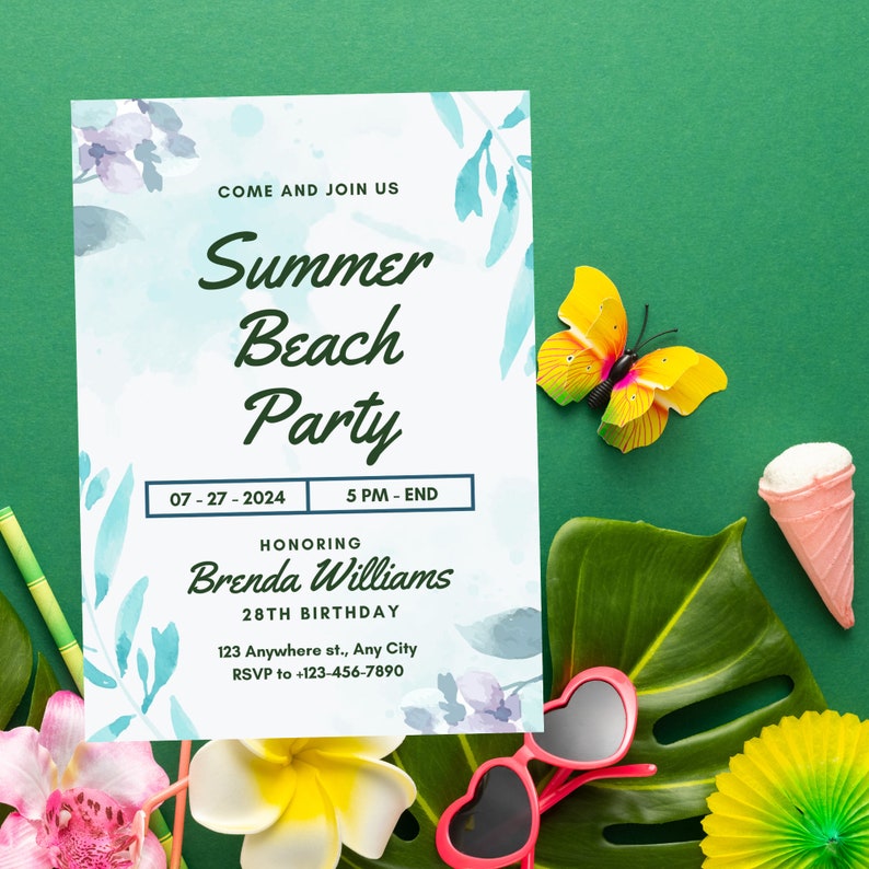 Beach Party Invitation Template Lets Celebrate Beach Invite Printable ...
