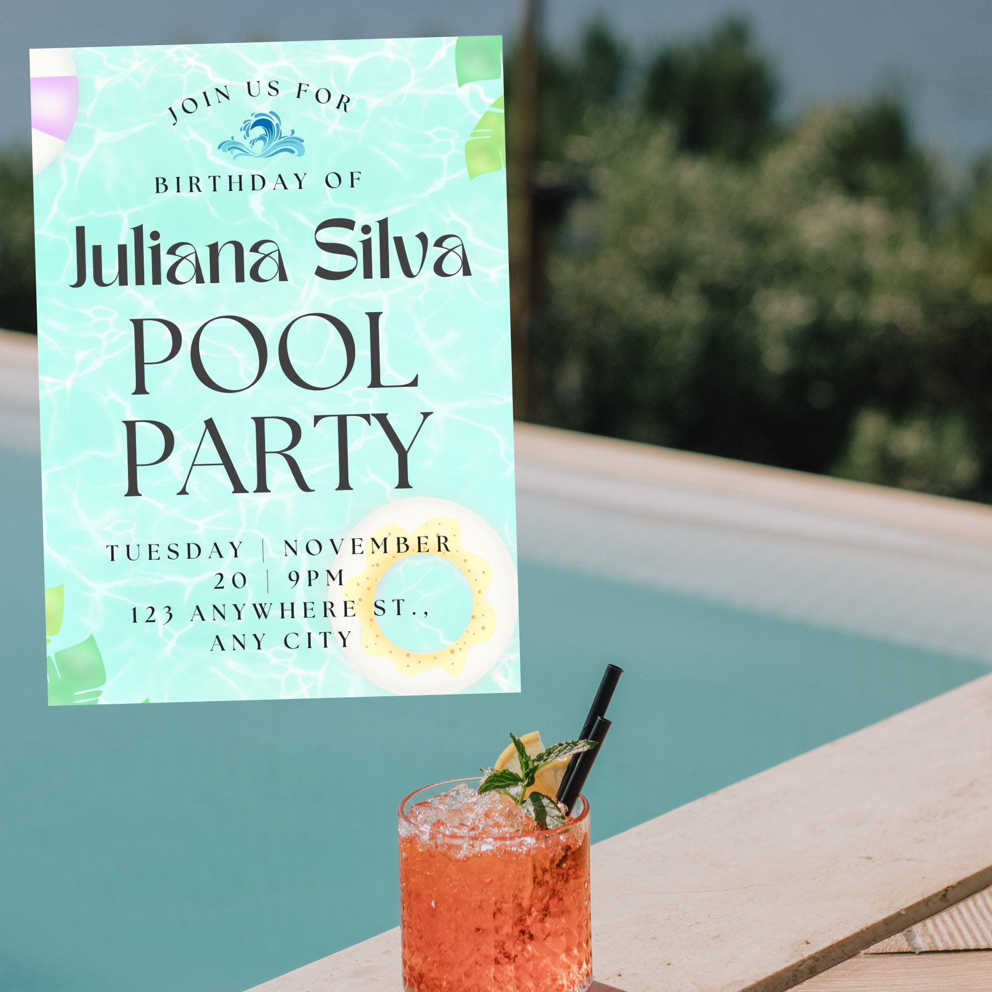 Pool Party, Pool Party Flyers Template, Editable, Pool Invite, Joining ...