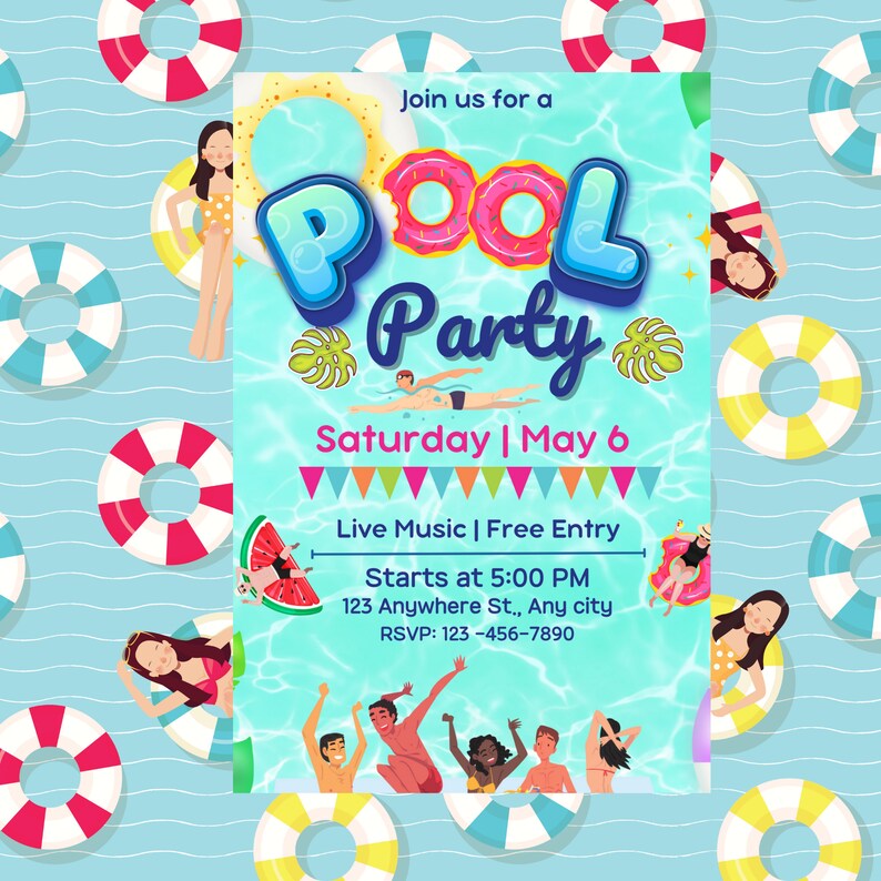 Pool Party Invitation, Pool Party, Birthday Pool Party, Editable ...