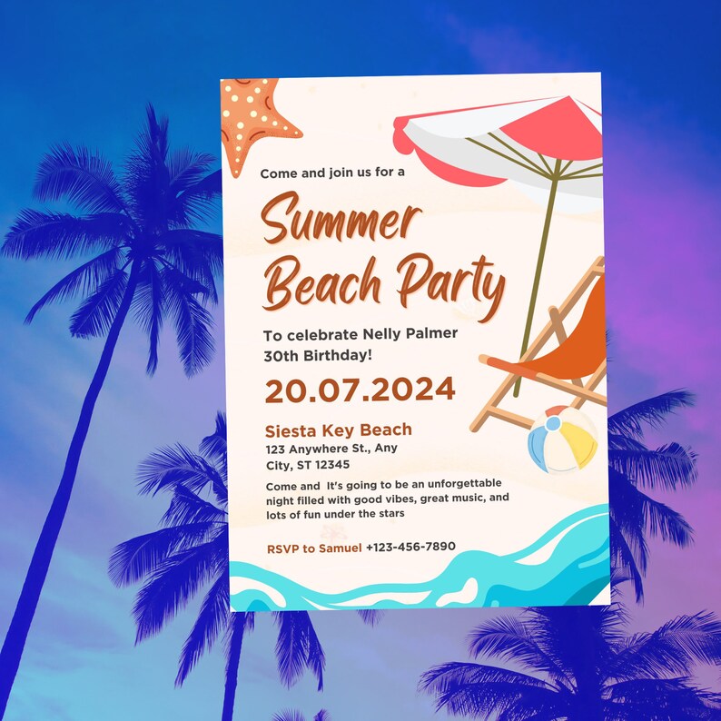 Beach Party Invitation Template Lets Celebrate Beach Invite Printable ...