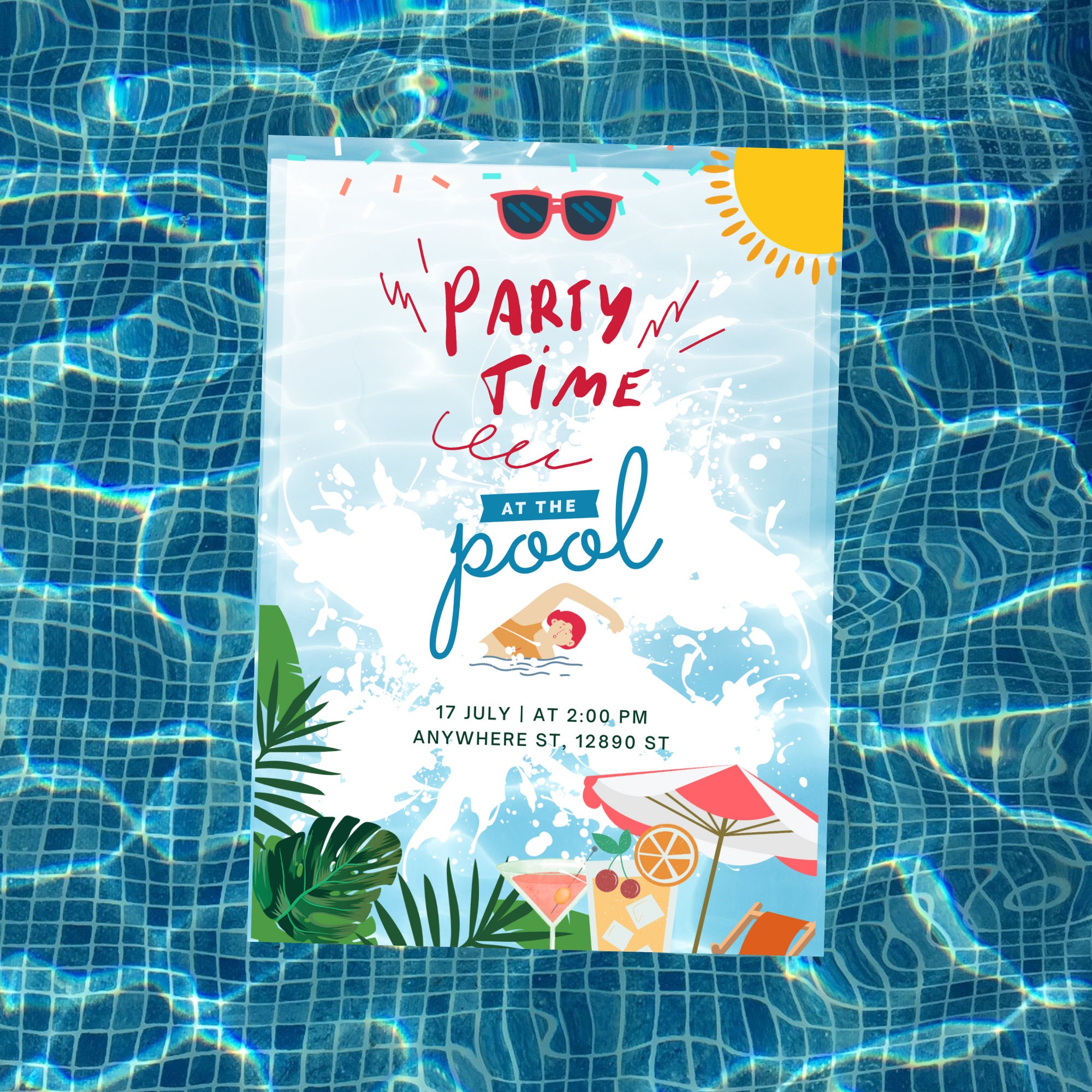 Pool Party, Pool Party Flyers Template, Editable, Pool Invite, Joining ...