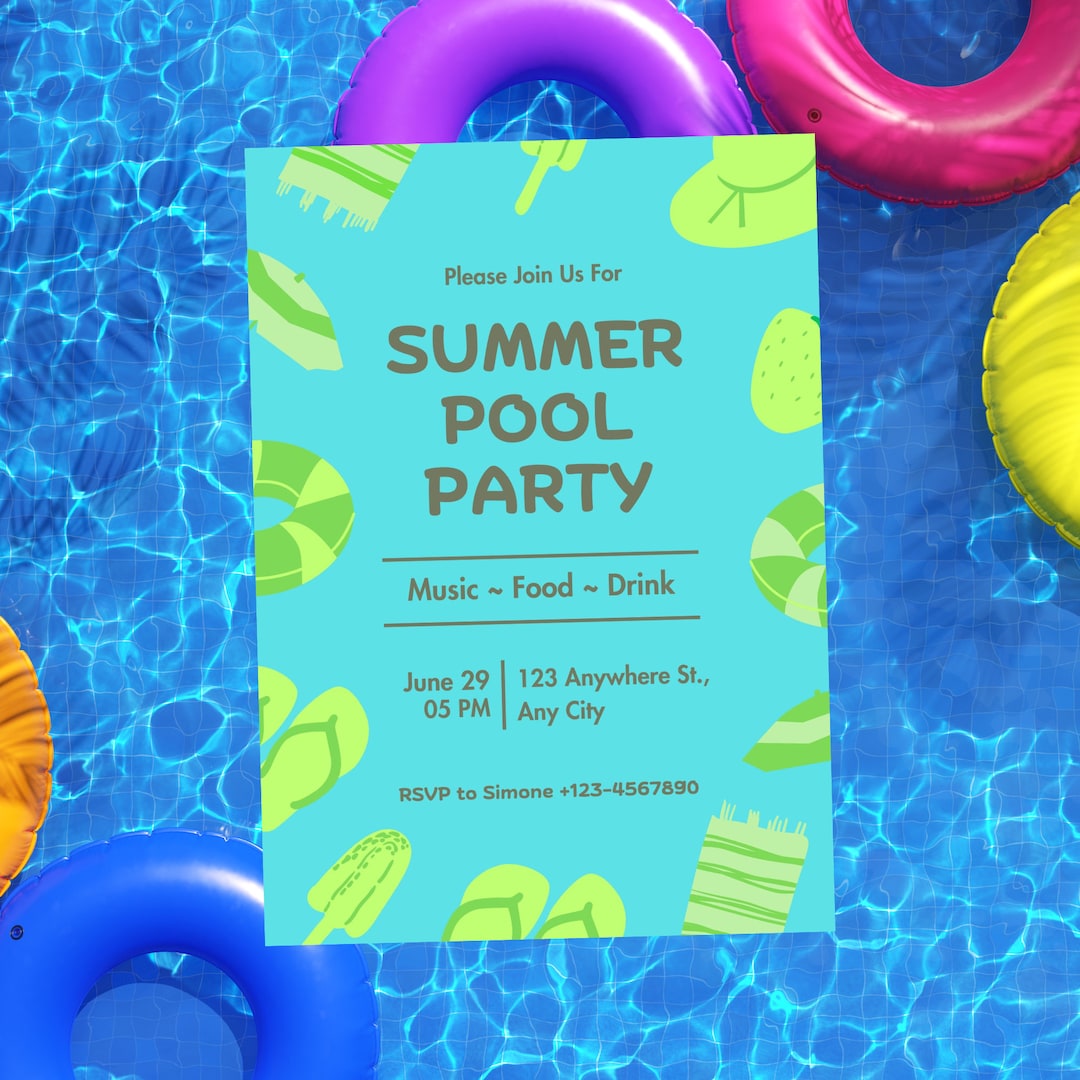Pool Party, Pool Party Flyers Template, Editable, Pool Invite, Joining ...