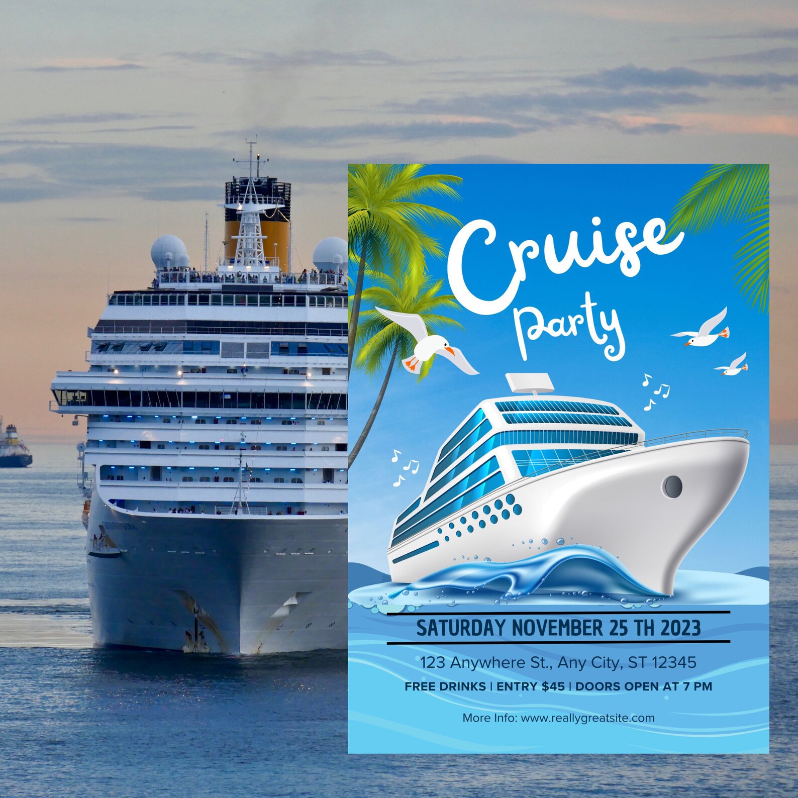 Cruise Party Invite, Yacht Invitation, Boat Party Invitation, Instant ...