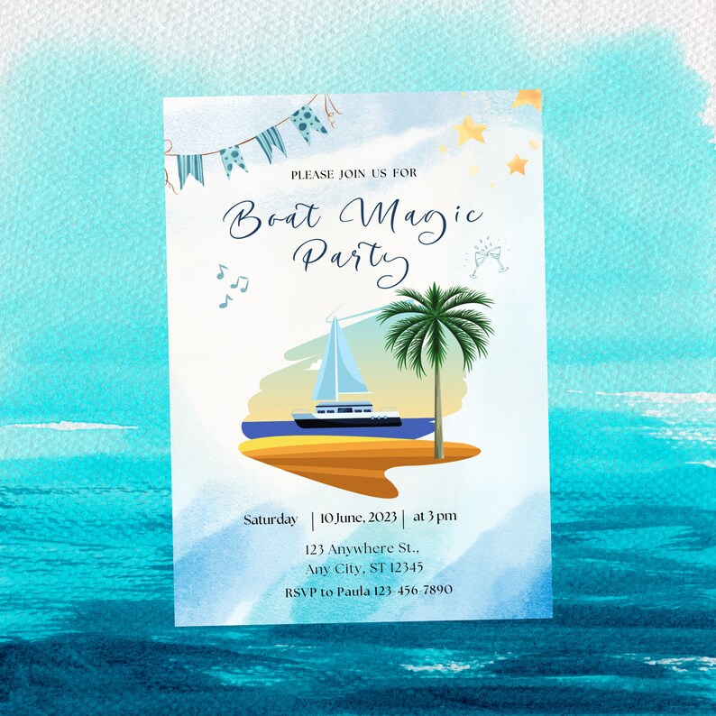 Yacht Invitation, Yacht Party Invite, Boat Party Invitation, Instant ...