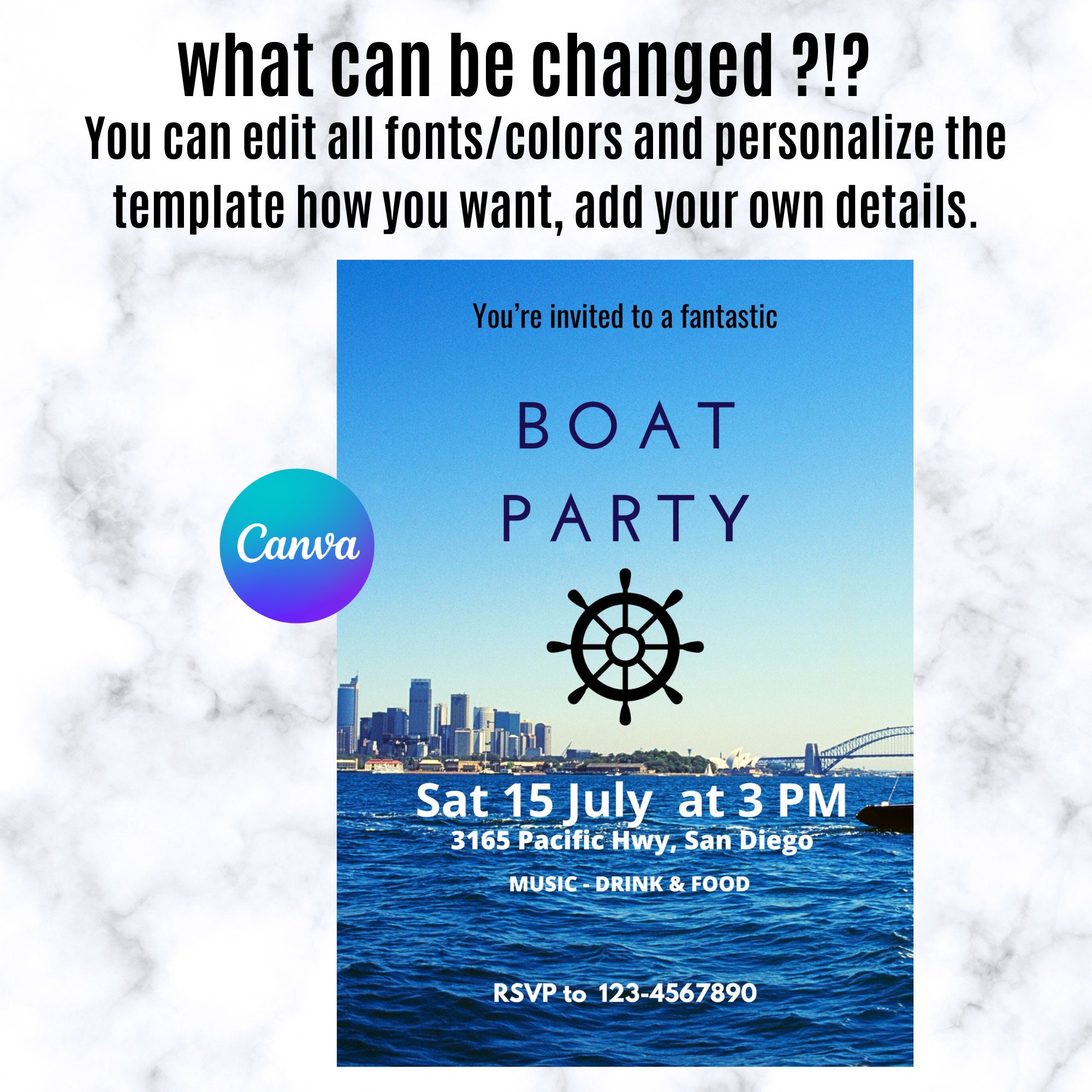 Yacht Invitation, Yacht Party Invite, Boat Party Invitation, Instant ...