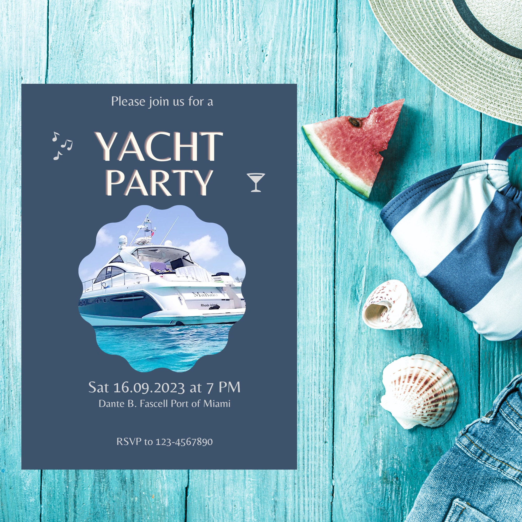 Yacht Invitation, Yacht Party Invite, Boat Party Invitation, Instant ...
