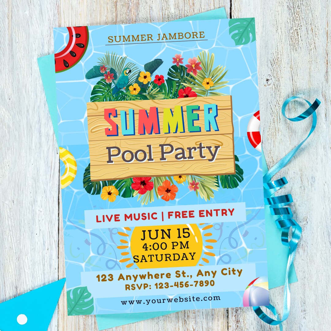 Pool Party Invitation, Pool Party, Birthday Pool Party, Editable ...