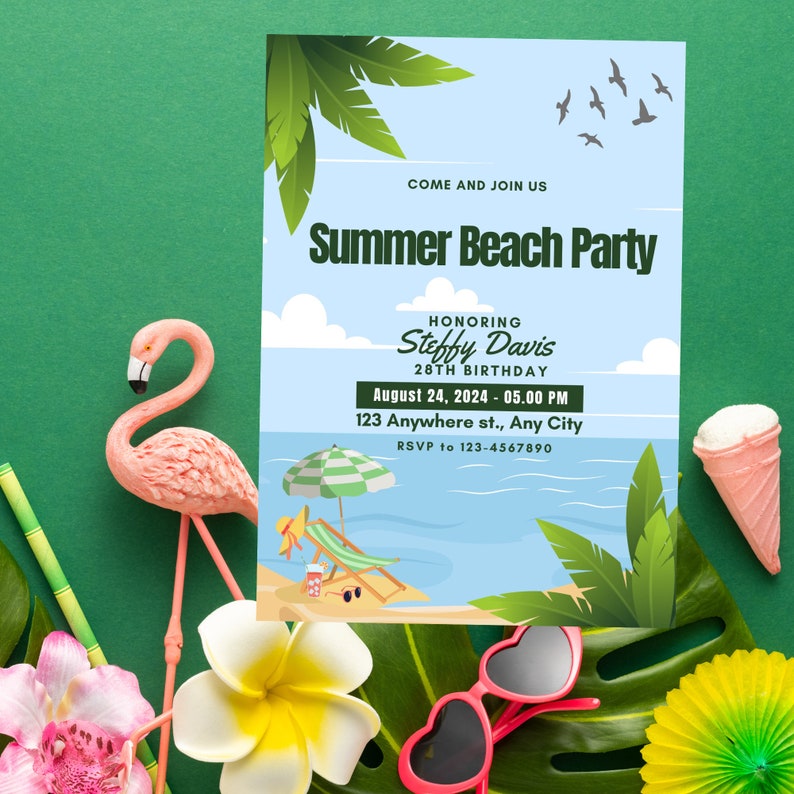 Beach Party Invitation Template Lets Celebrate Beach Invite Printable ...