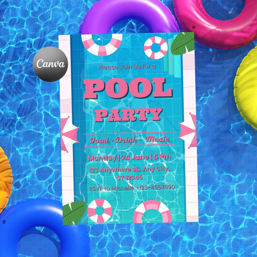 Pool Party, Pool Party Flyers Template, Editable, Pool Invite, Joining ...