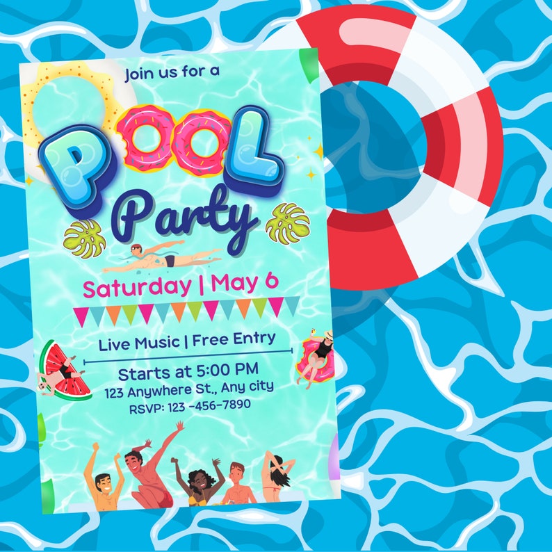 Pool Party Invitation, Pool Party, Birthday Pool Party, Editable ...