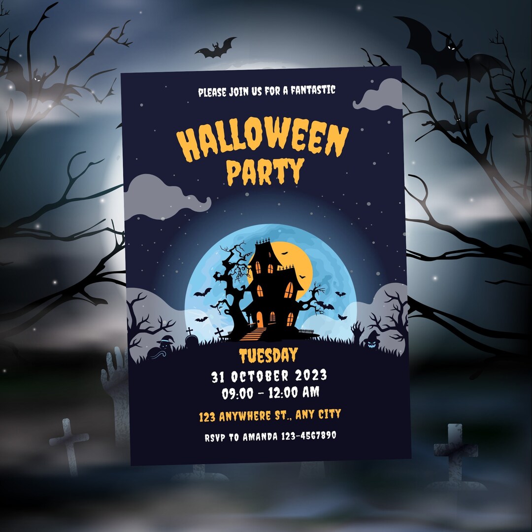 Editable Halloween Party Invitation, Spooky House Flyer (digital ...
