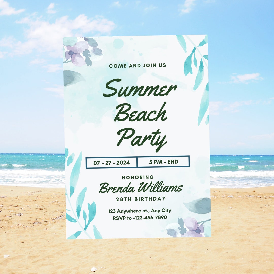 Beach Party Invitation Template Lets Celebrate Beach Invite Printable ...