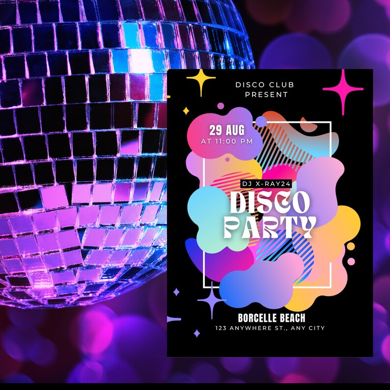 Disco Dance Party Invitation, Editable Party, Party Invite, Edit ...