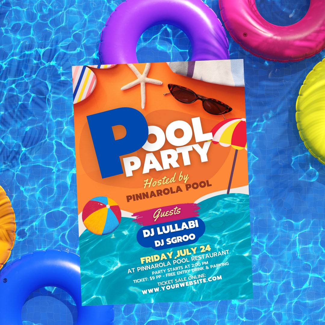 Pool Party, Pool Party Flyers Template, Editable, Pool Invite, Joining ...