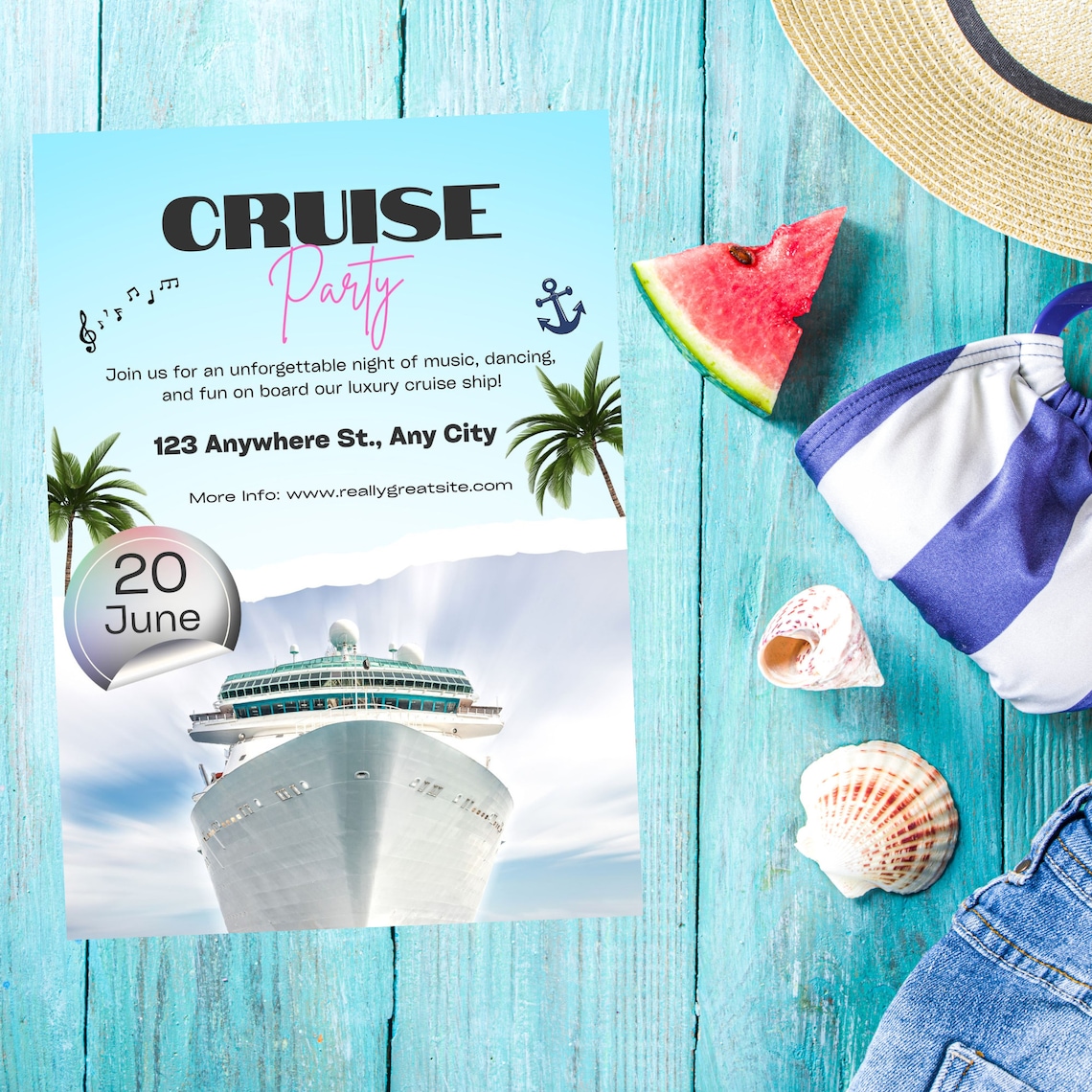 Cruise Party Invite, Yacht Invitation, Boat Party Invitation, Instant ...