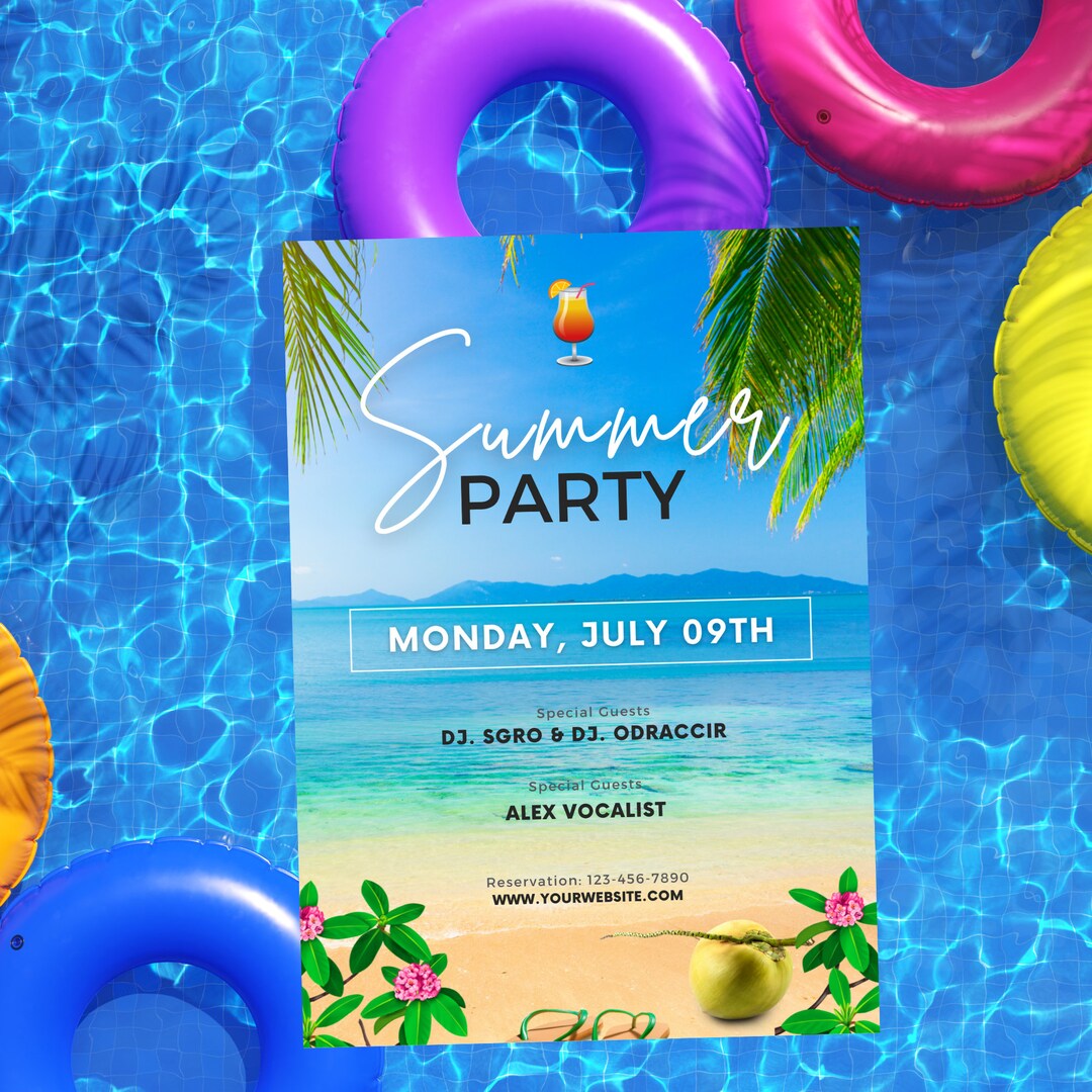 Pool Party, Pool Party Flyers Template, Editable, Pool Invite, Joining ...