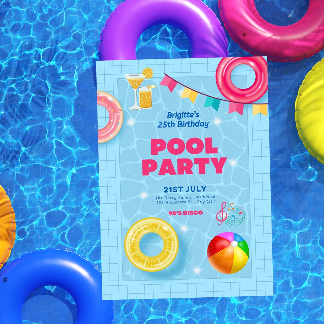 Pool Party, Pool Party Flyers Template, Editable, Pool Invite, Joining ...