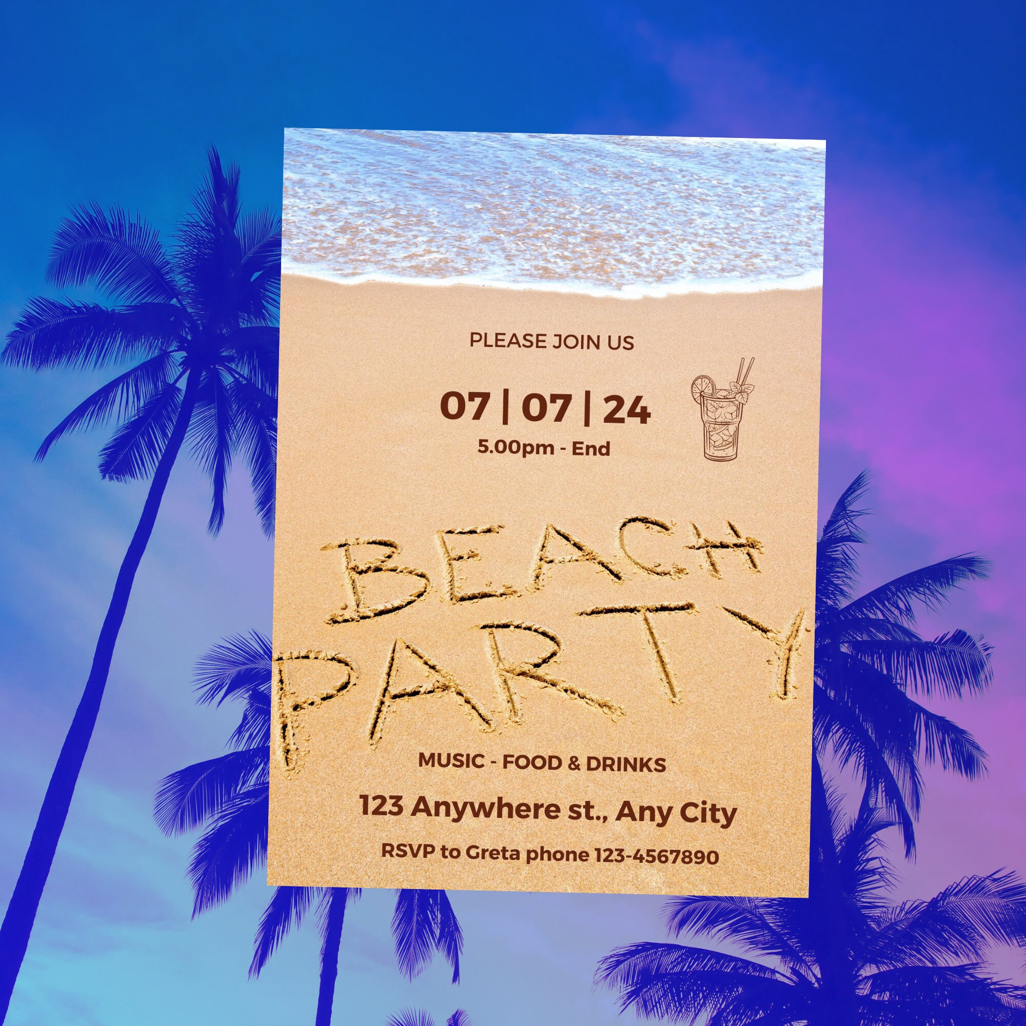 Beach Party Invitation Template Lets Celebrate Beach Invite Printable ...