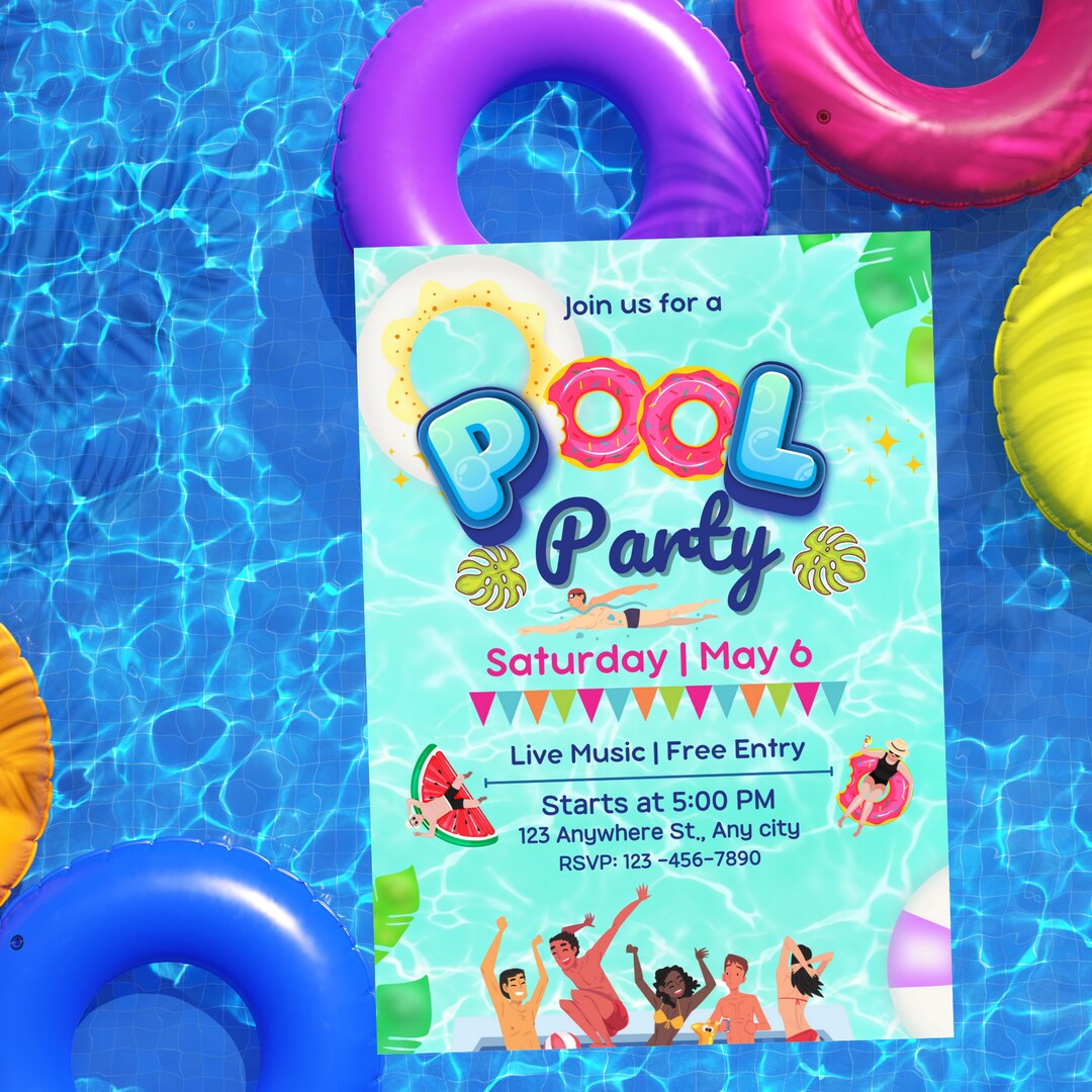 Pool Party, Pool Party Flyers Template, Editable, Pool Invite, Joining ...