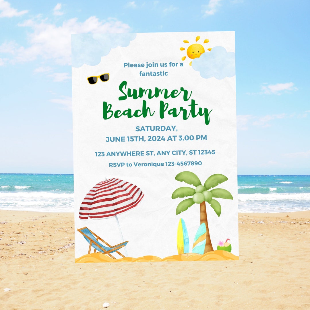 Beach Party Invitation Template Lets Celebrate Beach Invite Printable ...