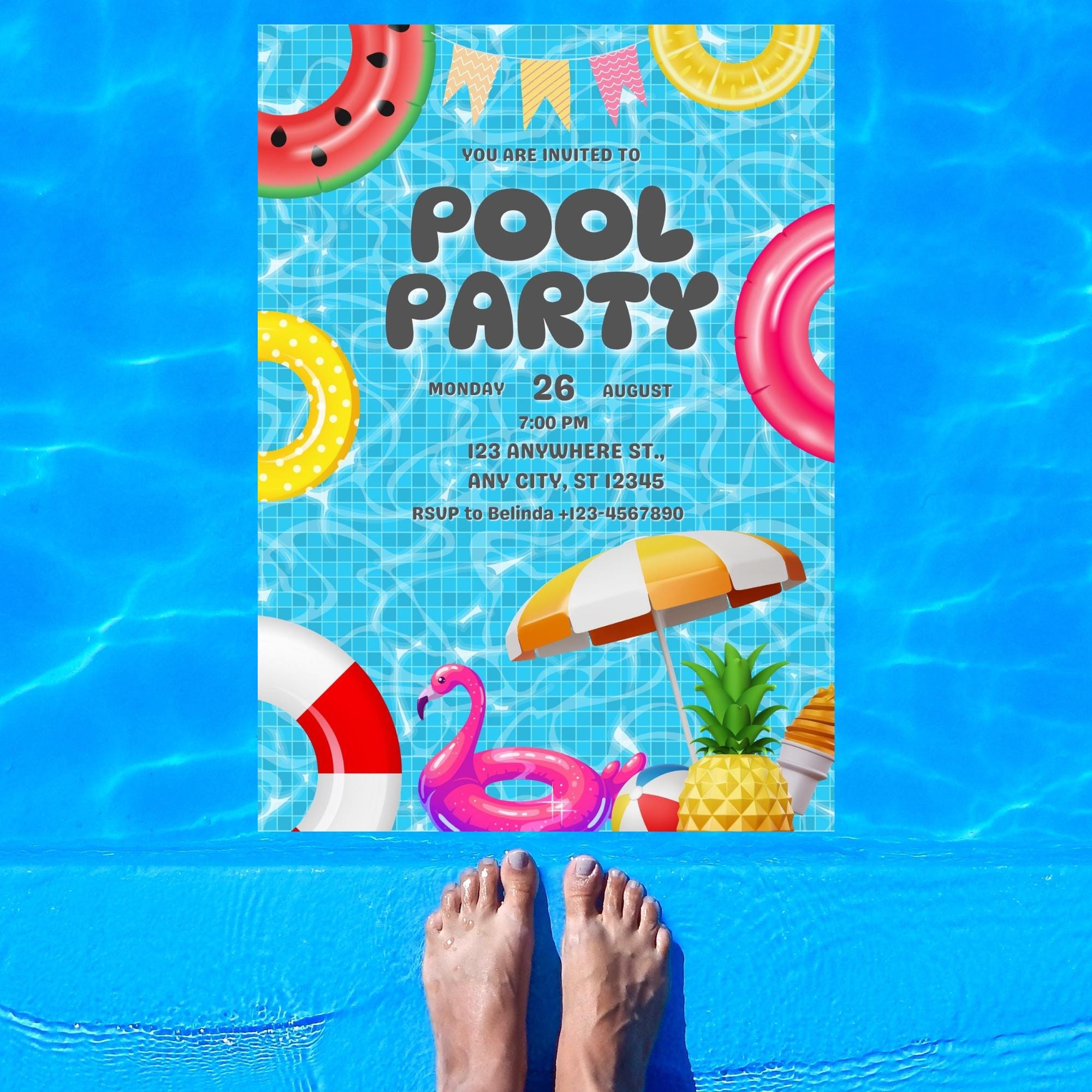 Pool Party, Pool Party Flyers Template, Editable, Pool Invite, Joining ...