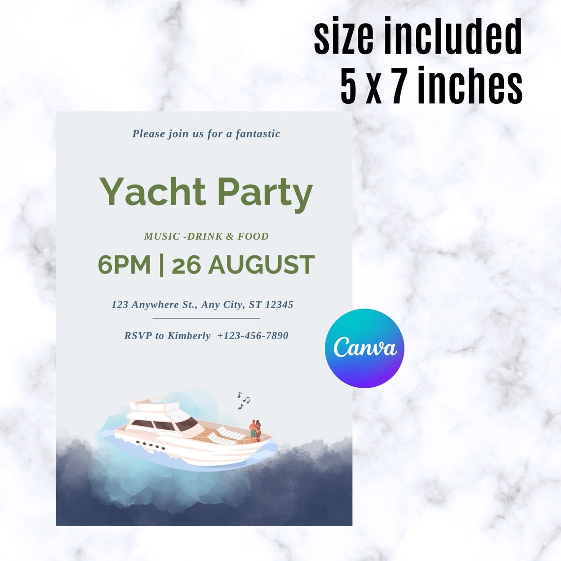 Yacht Invitation, Yacht Party Invite, Boat Party Invitation, Instant ...
