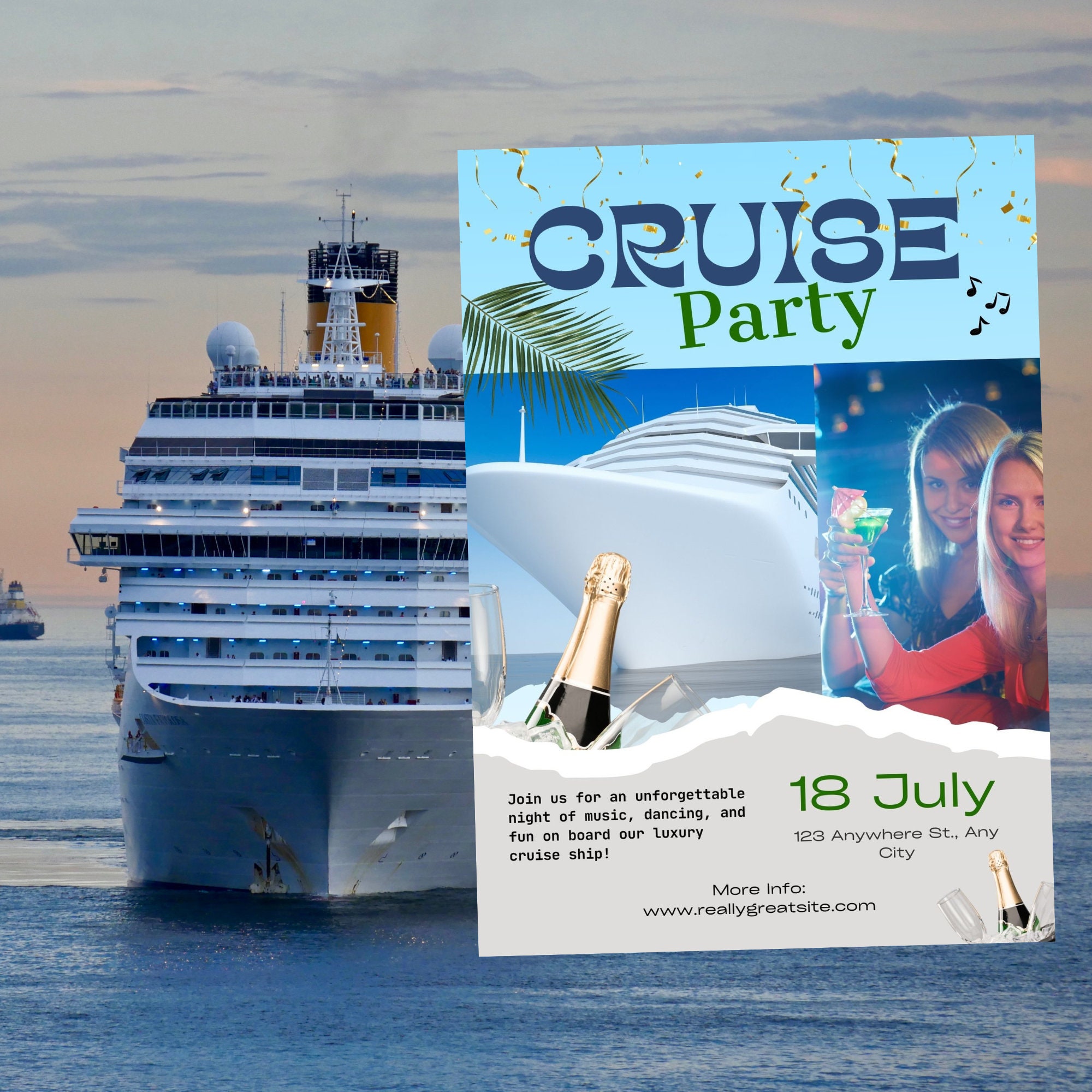 Cruise Party Invite, Yacht Invitation, Boat Party Invitation, Instant ...