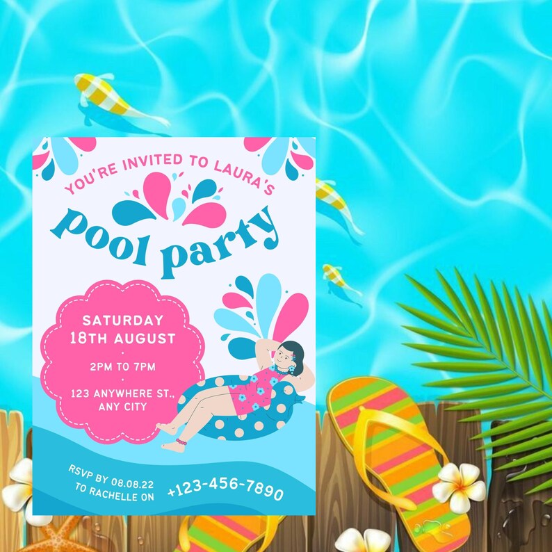 Pool Party, Pool Party Flyers Template, Editable, Pool Invite, Joining ...