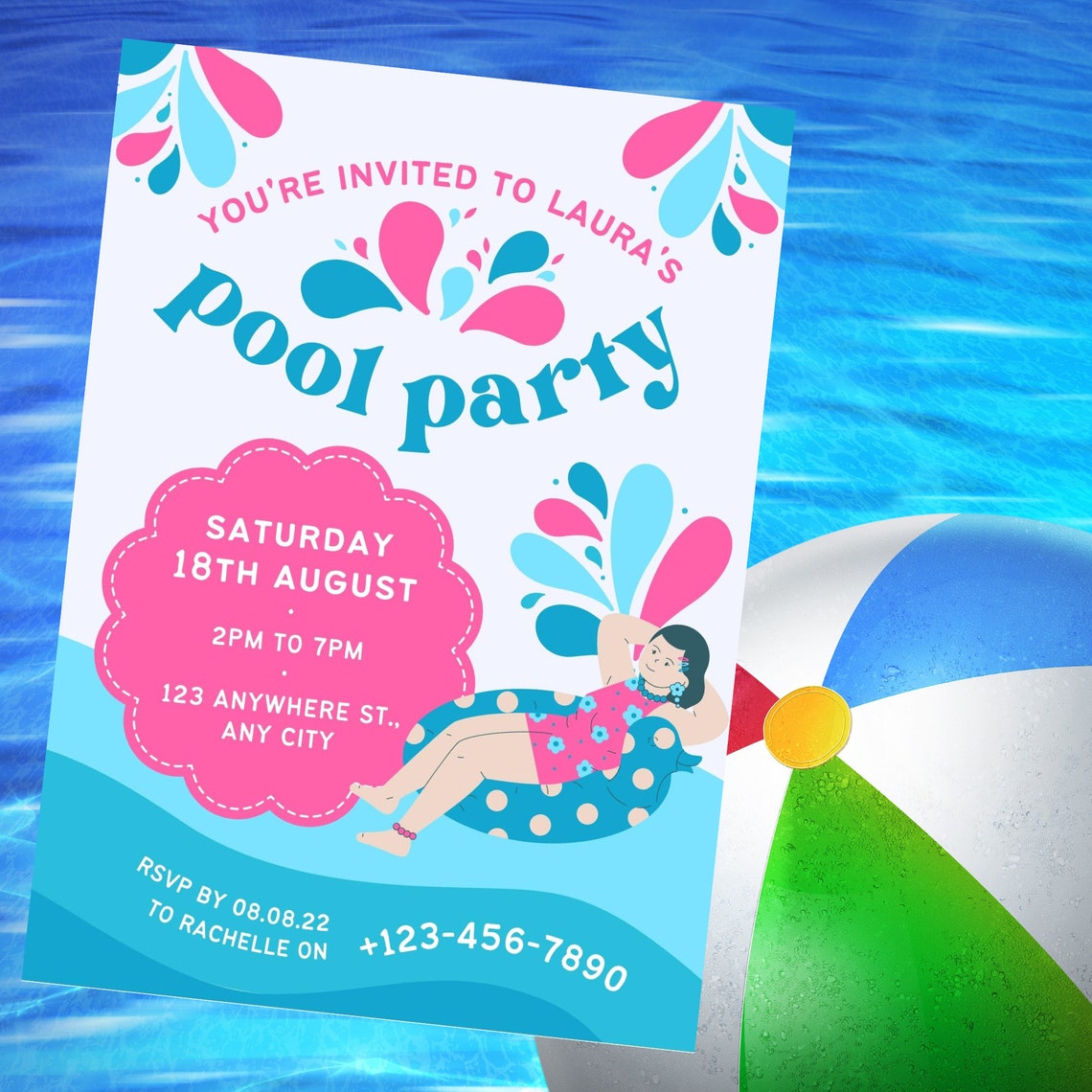 Editable Birthday Pool Party, Pool Party Invitation, Instant Download ...