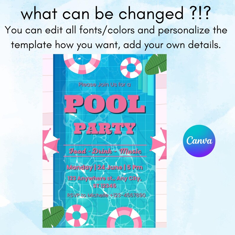 Pool Party, Pool Party Flyers Template, Editable, Pool Invite, Joining ...