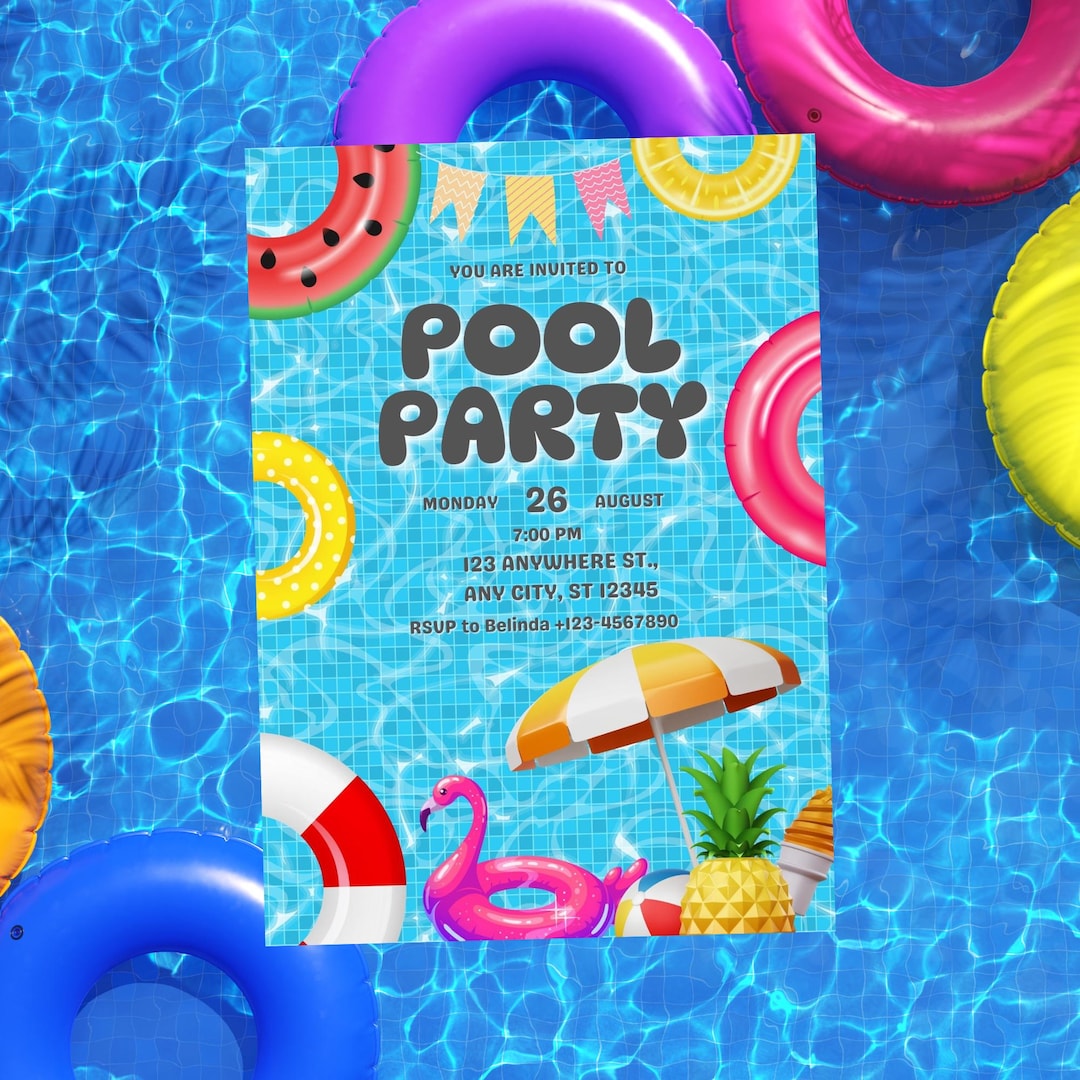Pool Party, Pool Party Flyers Template, Editable, Pool Invite, Joining ...