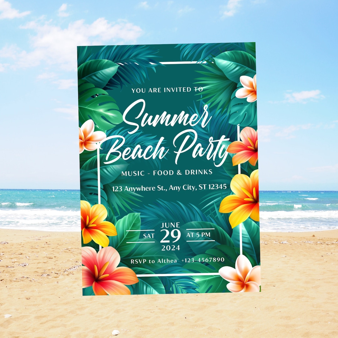 Beach Party Invitation Template Lets Celebrate Beach Invite Printable ...