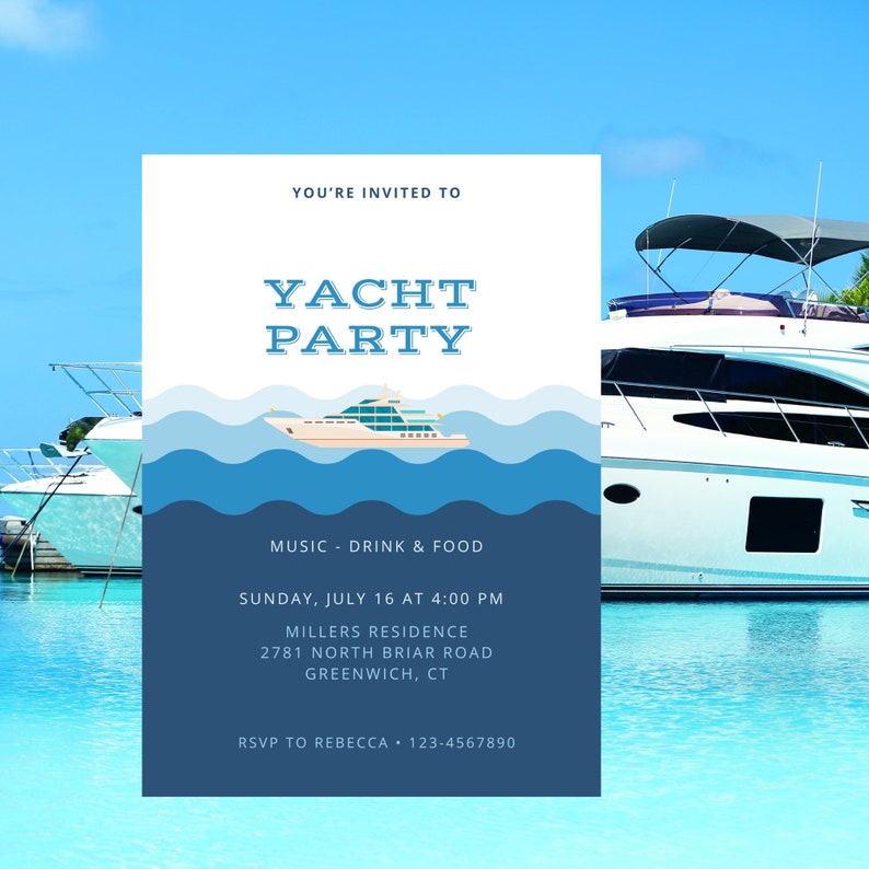 Yacht Invitation, Yacht Party Invite, Boat Party Invitation, Instant ...