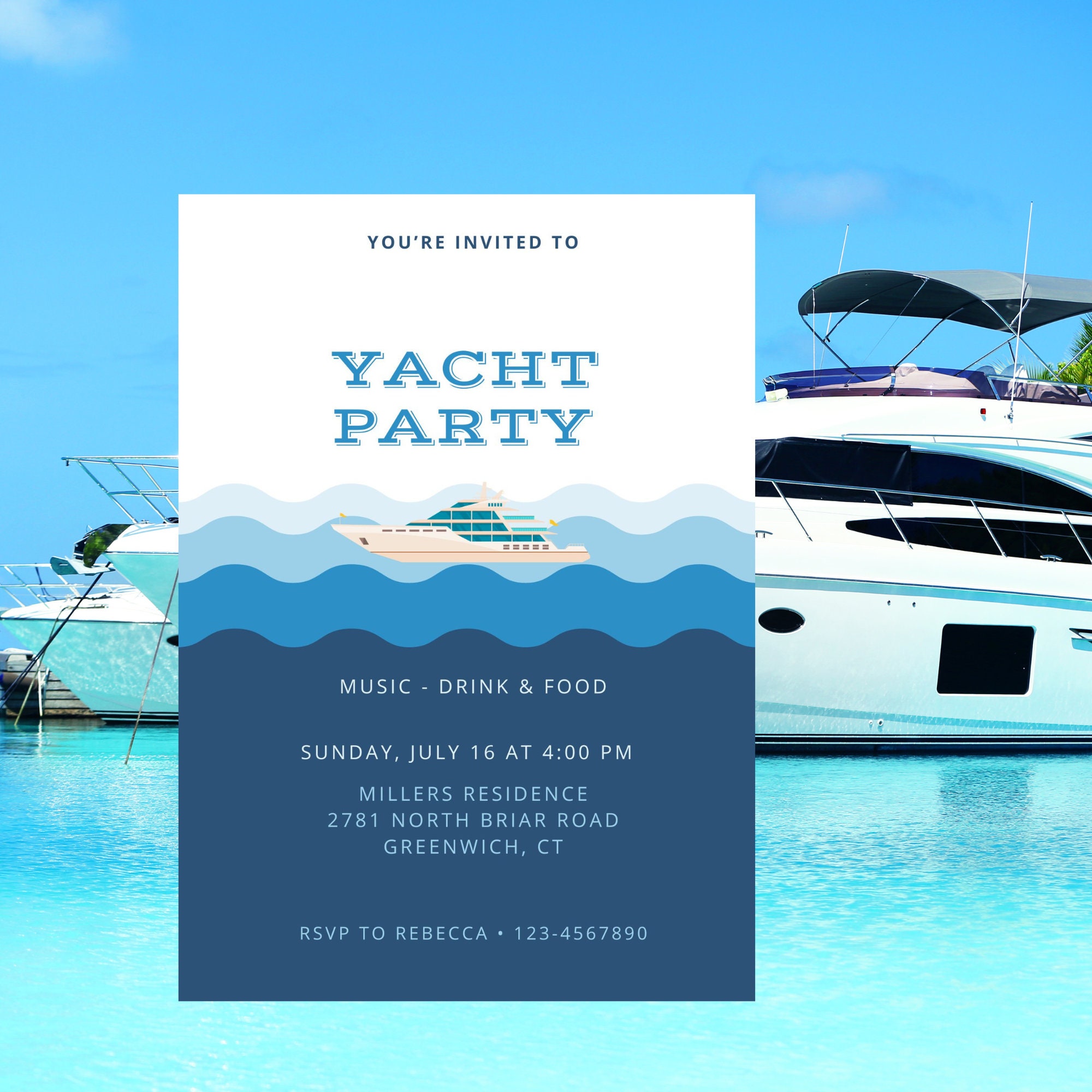 Yacht Invitation, Yacht Party Invite, Boat Party Invitation, Instant ...
