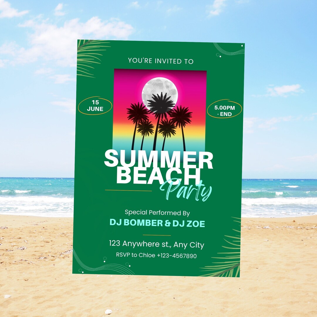 Beach Party Invitation Template Lets Celebrate Beach Invite Printable ...