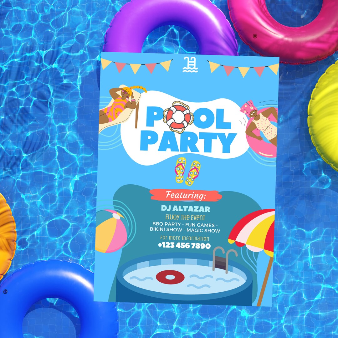 Pool Party, Pool Party Flyers Template, Editable, Pool Invite, Joining ...