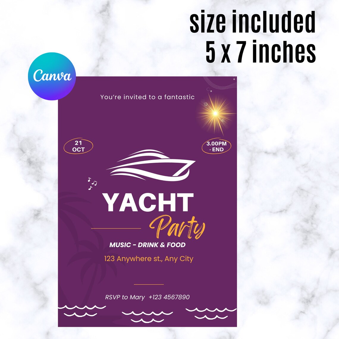 Yacht Invitation, Yacht Party Invite, Boat Party Invitation, Instant ...