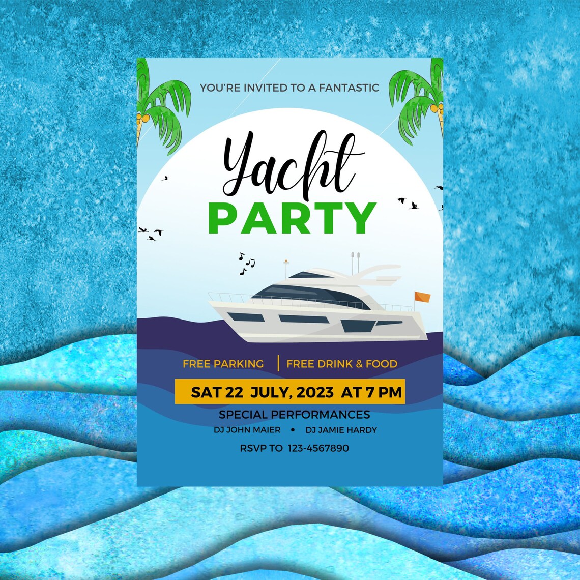 Yacht Invitation, Yacht Party Invite, Boat Party Invitation, Instant ...