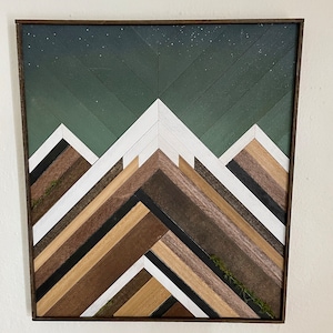 Mountain Mosaic Wood Wall Art Mountain Range Wood Mosaics Night Sky ...