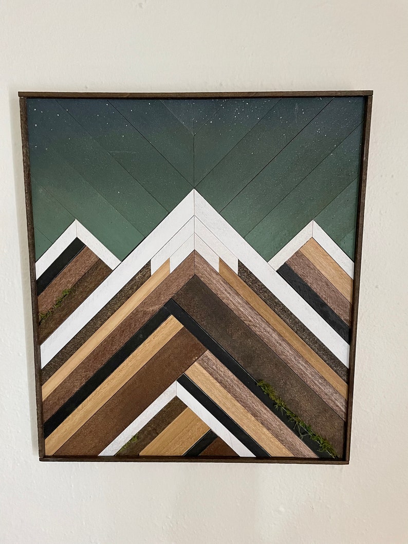 Mountain Mosaic Wood Wall Art Mountain Range Wood Mosaics Night Sky ...