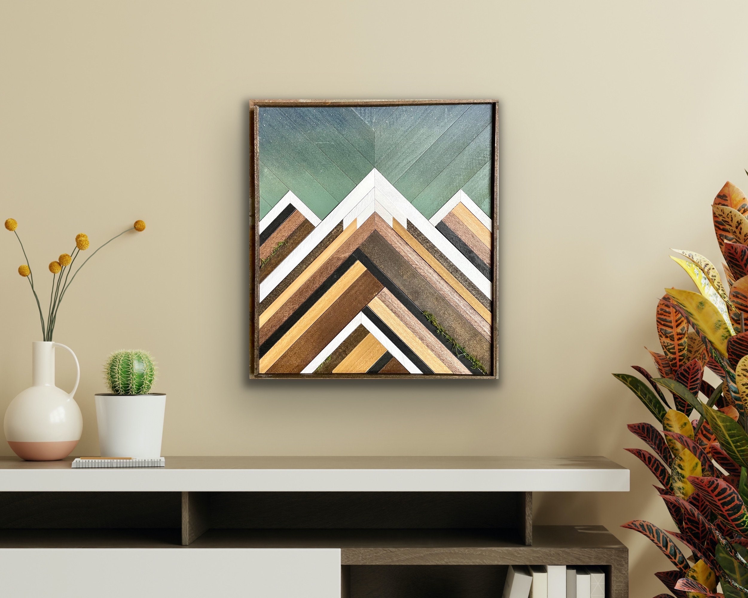 Mountain Mosaic Wood Wall Art Mountain Range Wood Mosaics Night Sky ...