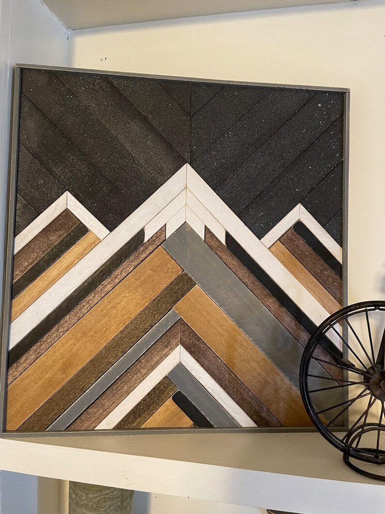 Mountain Mosaic Wood Wall Art Mountain Range Wood Mosaics Night Sky ...