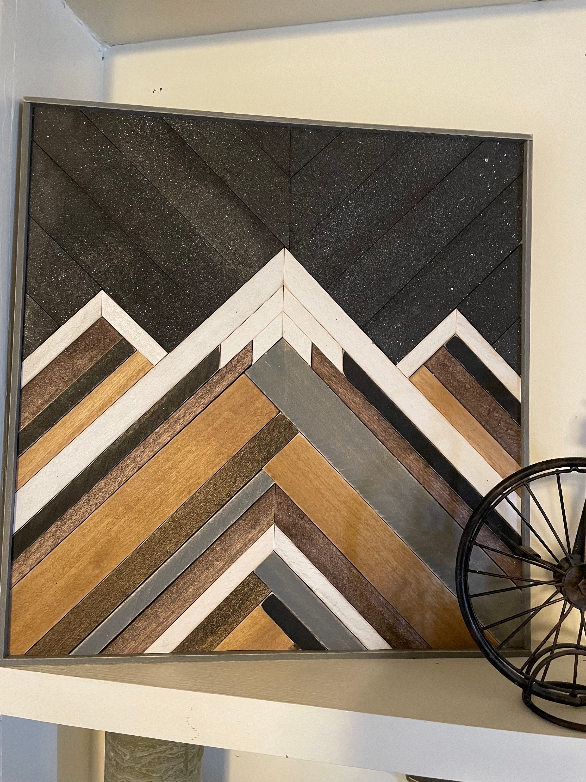 Mountain Mosaic Wood Wall Art Mountain Range Wood Mosaics Night Sky ...