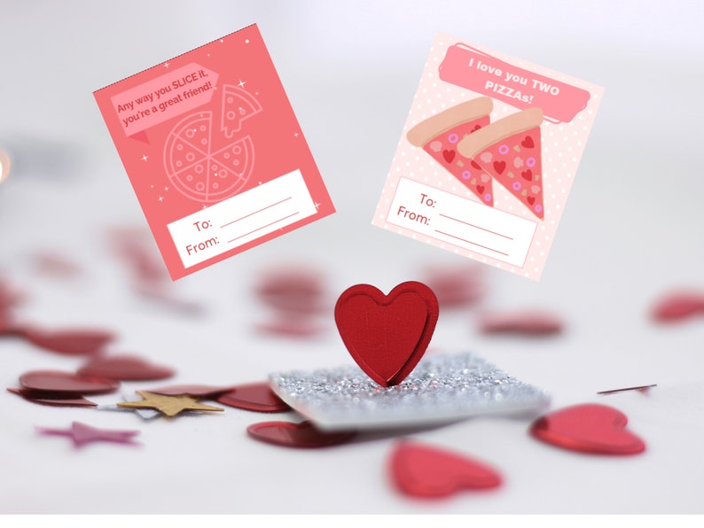 Pizza-themed Heart Valentines Cards for Boys Girls Kids Classroom ...