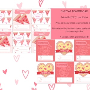 Pizza-themed Heart Valentines Cards for Boys Girls Kids Classroom ...