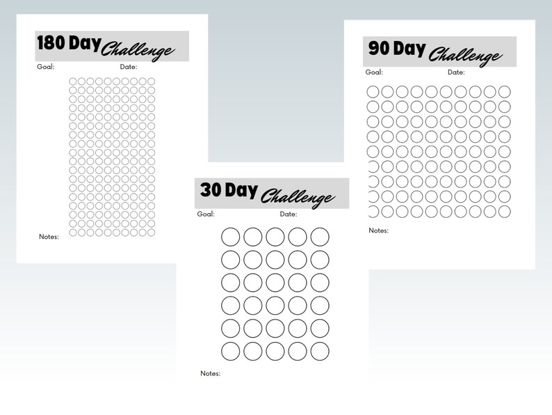 Challenge Tracker Sheet, Printable PDF 30, 90, 180 Days - Goal Setting ...