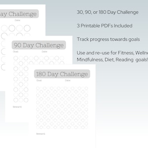 Printable PDF Challenge Tracker Sheets - 30, 90, 180 Days - Goal ...