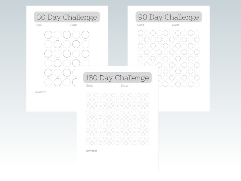 Printable PDF Challenge Tracker Sheets - 30, 90, 180 Days - Goal ...