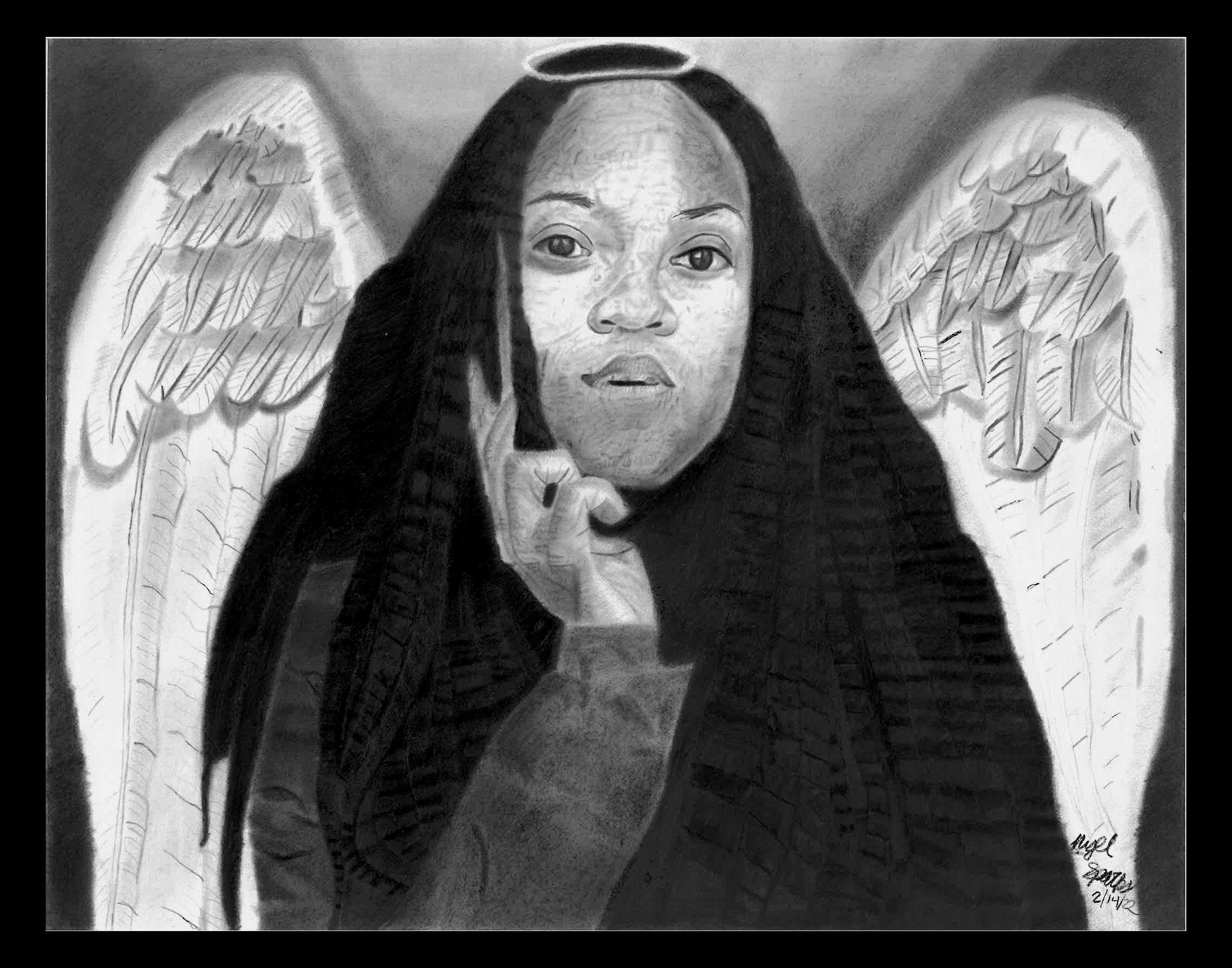 Digital Download Print of Graphite Black Angel Drawing, Christian Art ...