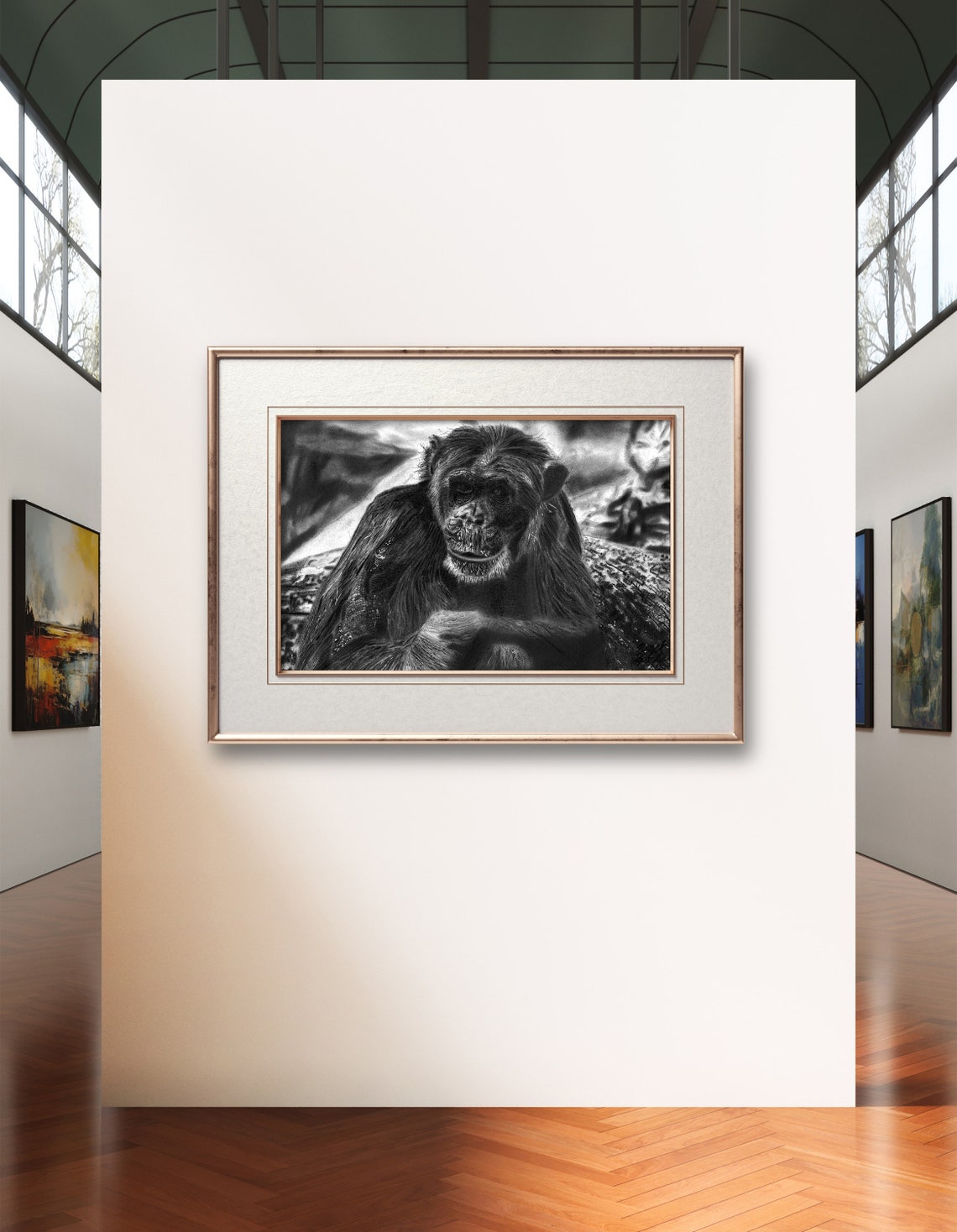 Digital Download, Chimpanzee, Wildlife Art Print, Graphite Drawing ...